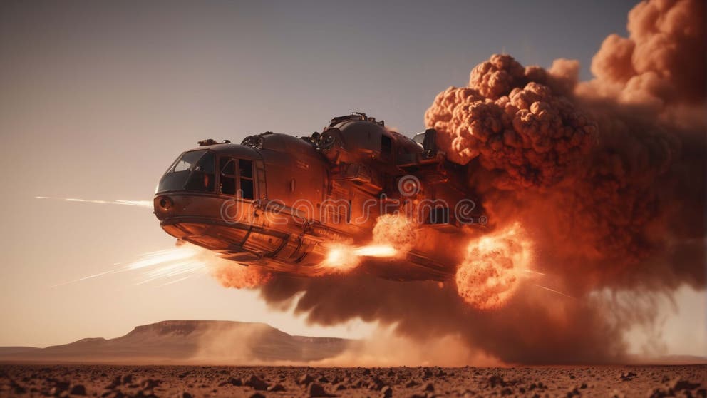 Exploding Spaceship and Ground Vehicle on Mars. Extremely Detailed and ...