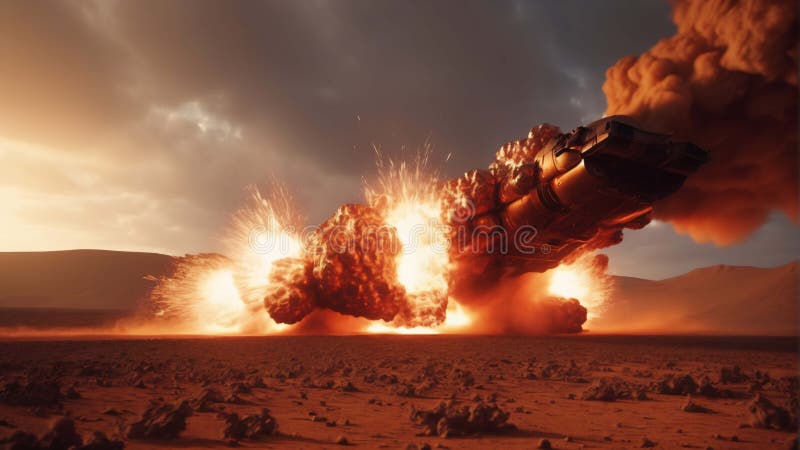 Exploding Spaceship and Ground Vehicle on Mars. Extremely Detailed and ...