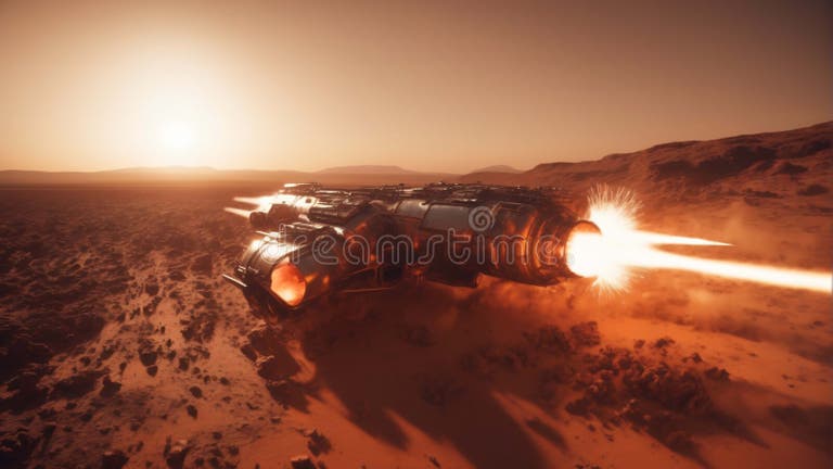 Exploding Spaceship and Ground Vehicle on Mars. Extremely Detailed and ...