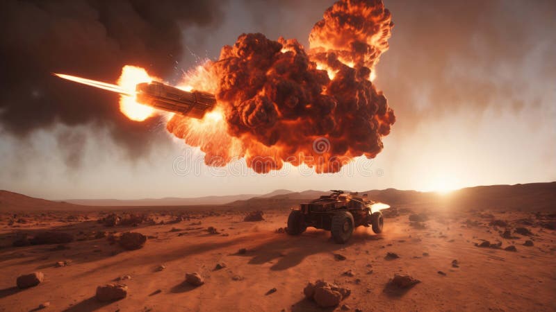 Exploding Spaceship and Ground Vehicle on Mars. Extremely Detailed and ...