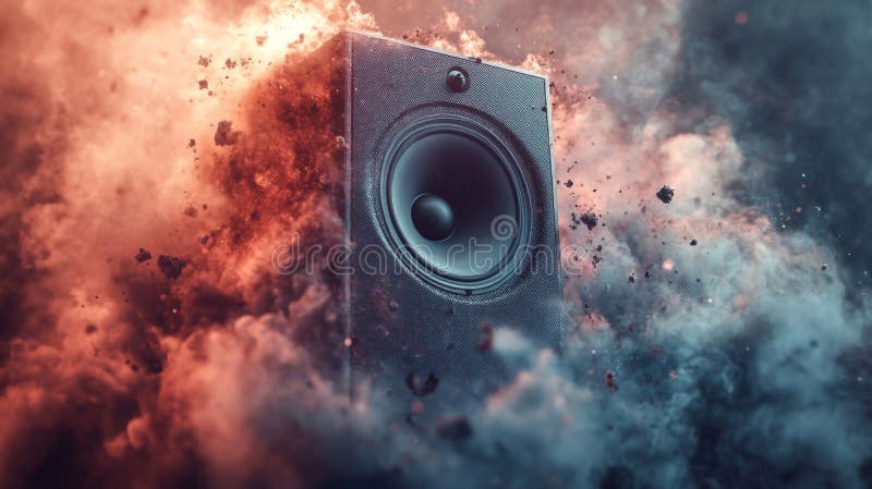 Exploding Speaker in Red and Blue Smoke Stock Illustration ...
