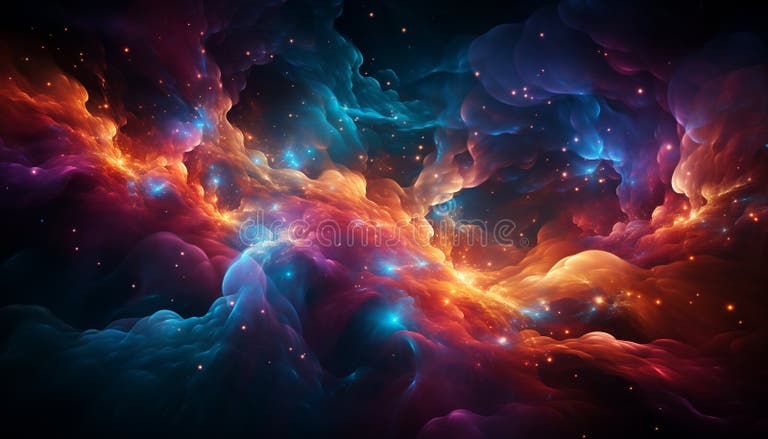 Exploding Star Field Illuminates Vibrant, Glowing Nebula Generated by ...