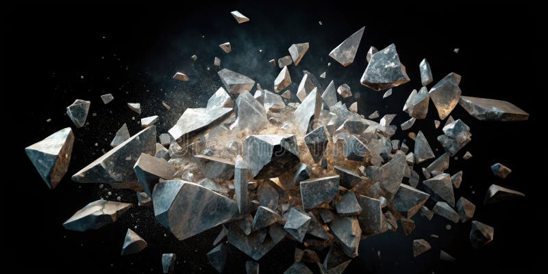 Exploding Stone Fragments a Dramatic Abstract Composition of Shattered ...