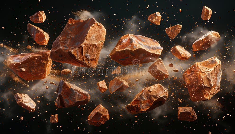 Exploding Stone Fragments in Motion, Stone Explosion, Destruction ...