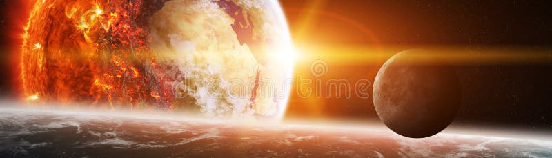 Exploding Sun in Space Close To Planet 3D Rendering Elements of Stock ...