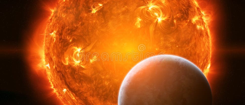 Exploding Sun in Space Close To Planet Earth Stock Illustration ...