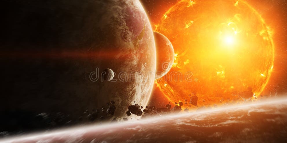 Exploding Sun in Space Close To Planet Stock Illustration ...