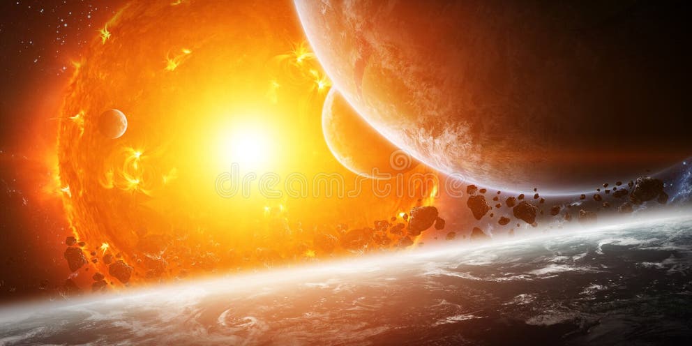 Exploding Sun in Space Close To Planet Stock Illustration ...
