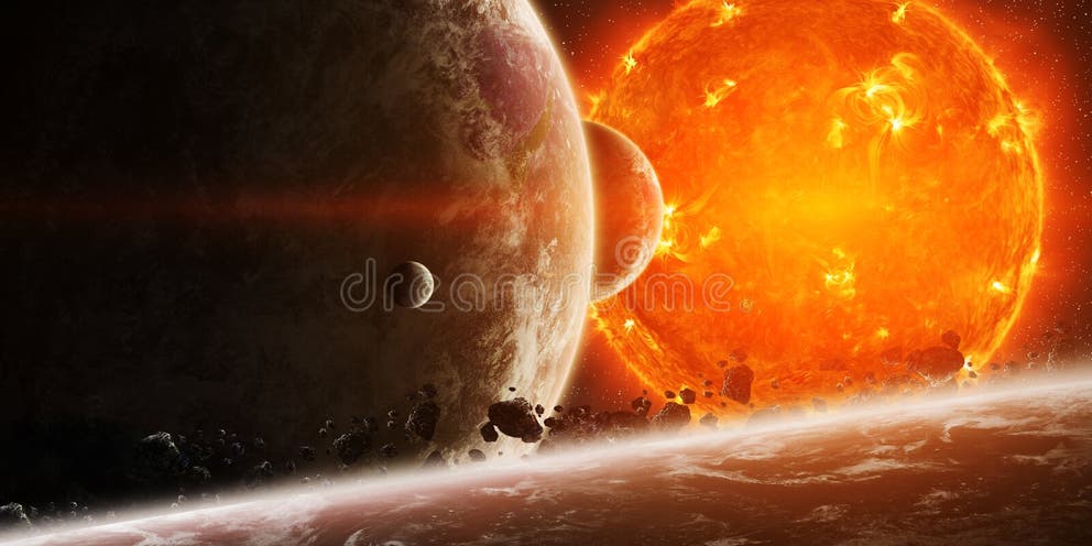 Exploding Sun in Space Close To Planet Stock Illustration ...