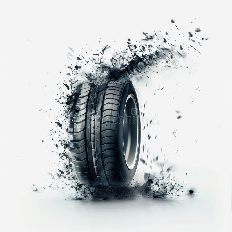 Exploding Tire with Debris on White Background. Generative Ai Stock ...