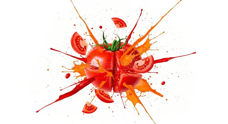 Exploding Tomato: Vibrant Splash Art of a Sliced Tomato Stock ...