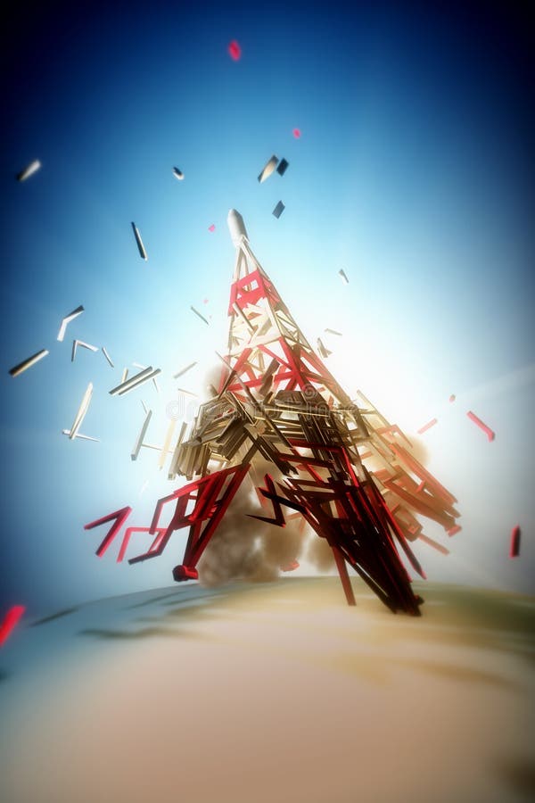 Exploding Radio Tower 3D Illustration Stock Illustration - Illustration ...