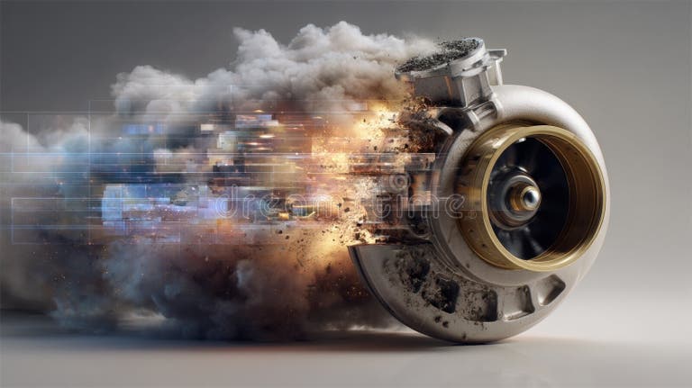 Exploding Turbocharger Engine Part Destruction Automotive Technology Breakdown Stock ...