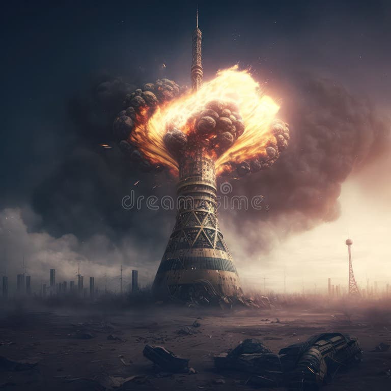 Exploding TV Tower . Big Boom Stock Illustration - Illustration of ...