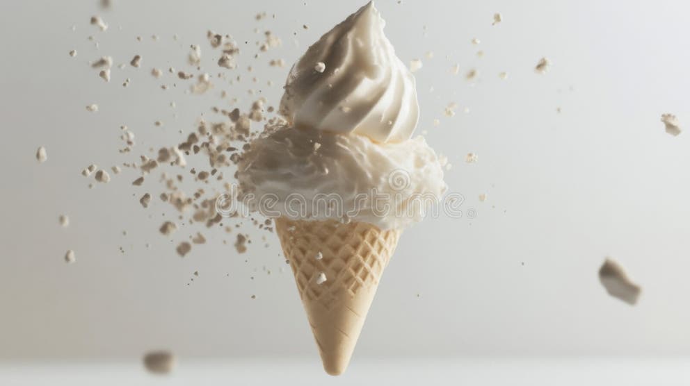 Exploding Vanilla Ice Cream Cone on White Background Stock Illustration ...