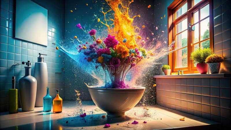 Exploding Vase Art a Vibrant Abstract Splash for Modern Bathroom Decor ...