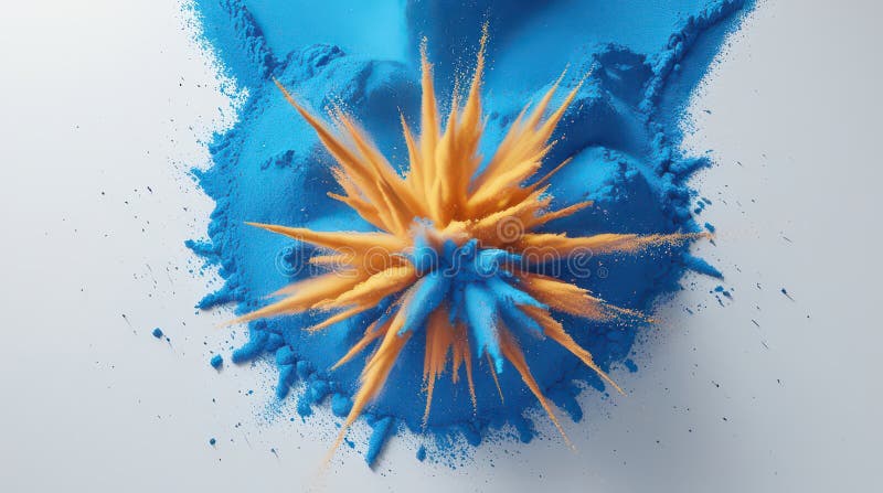 Exploding Vibrant Blue and Orange Powder with Radial Burst Effect on a ...