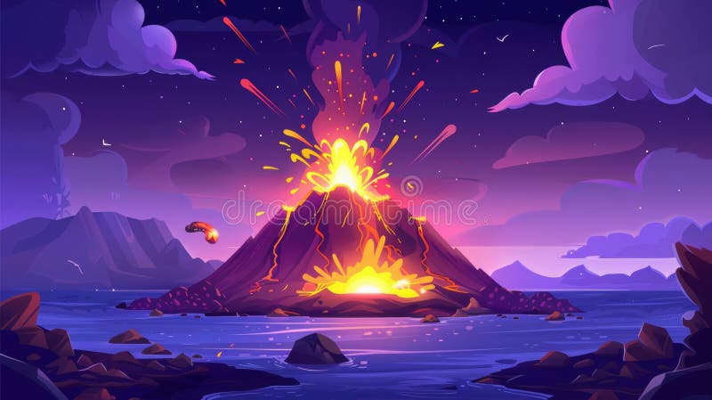 An Exploding Volcano on an Island with Lava and Smoke. a Sprite Sheet ...