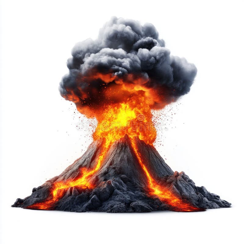 Exploding Volcano with Lava Flow and Ash Cloud Stock Illustration ...