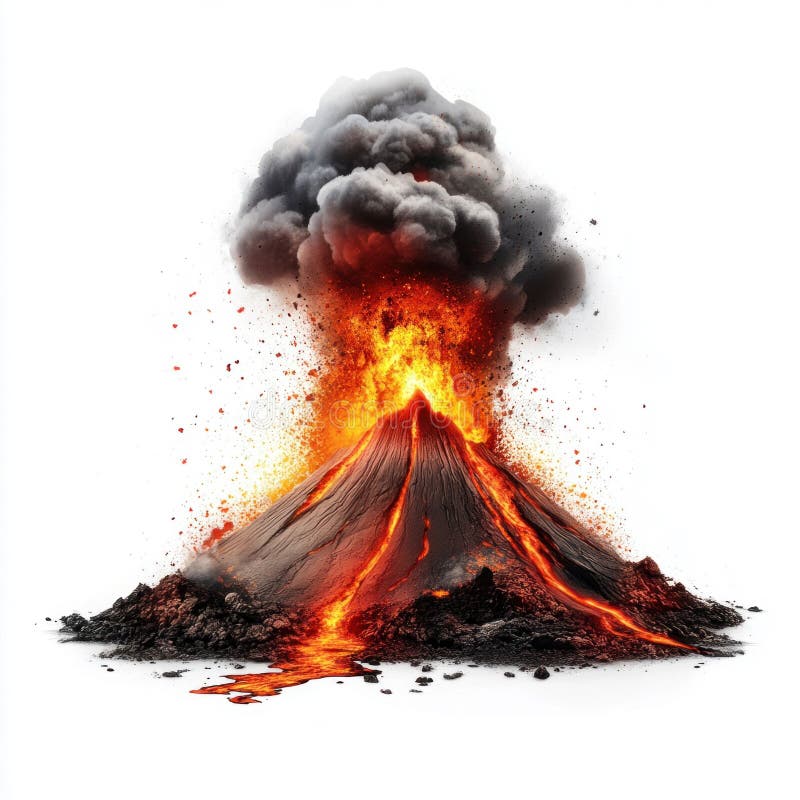 Exploding Volcano with Lava Flow and Ash Cloud Stock Illustration ...