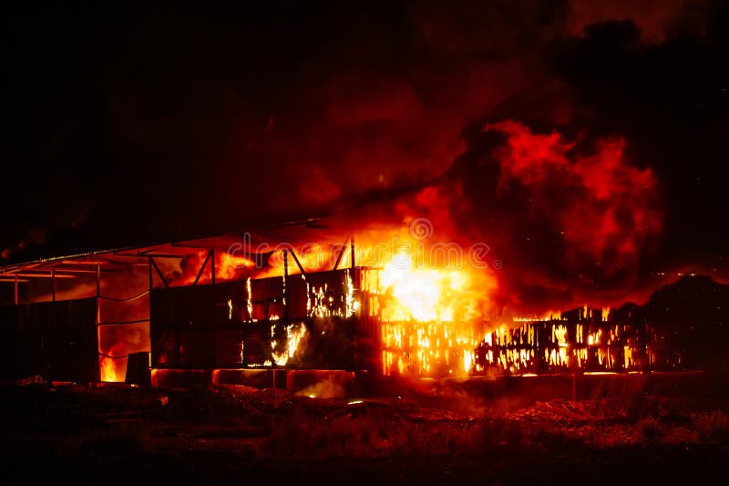 Exploding Warehouse. Burning Industrial Building Stock Image - Image of ...
