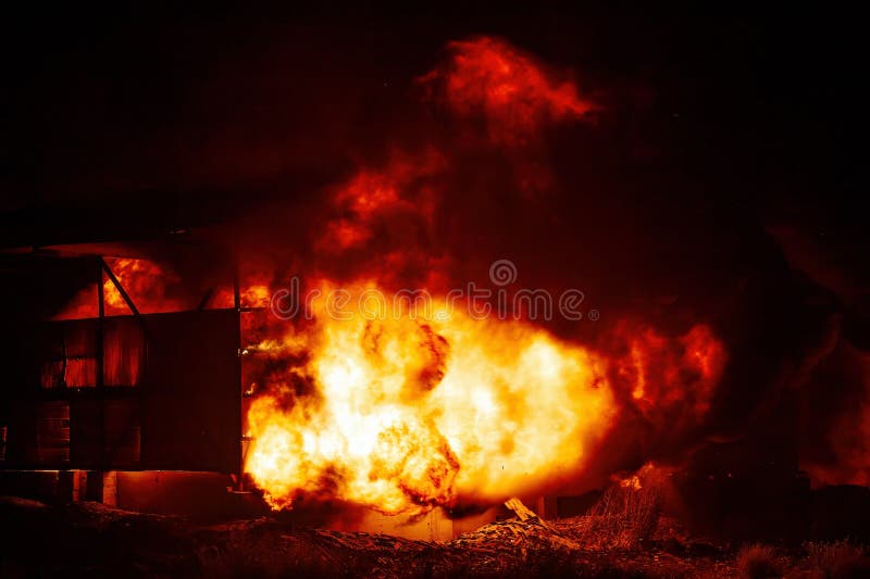 Exploding Warehouse. Burning Industrial Building Stock Image - Image of ...