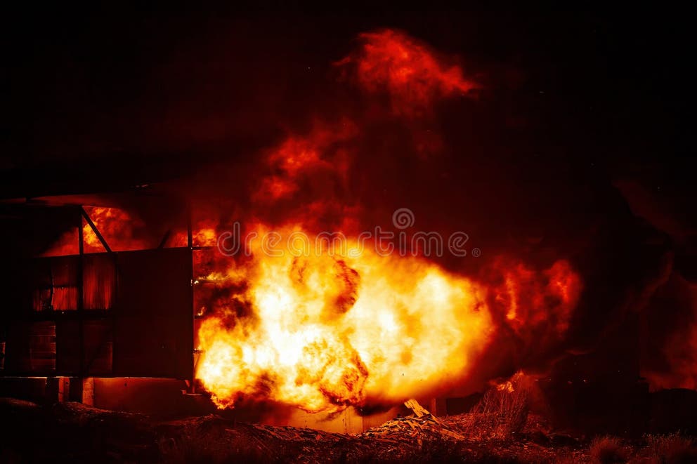 Exploding Warehouse. Burning Industrial Building Stock Image - Image of ...