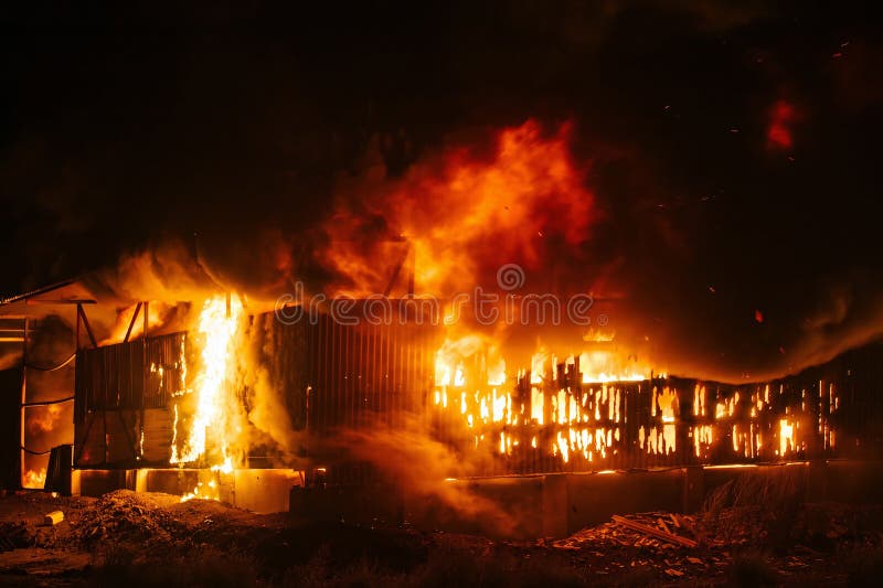 Exploding Warehouse. Burning Industrial Building Stock Image - Image of ...