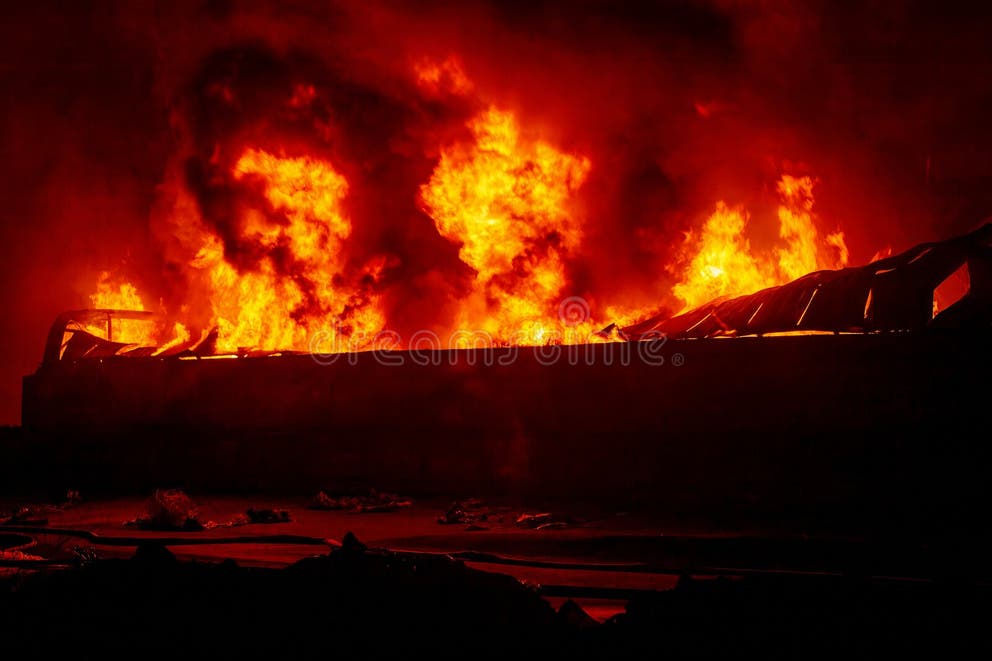 Exploding Warehouse. Burning Industrial Building Stock Image - Image of ...