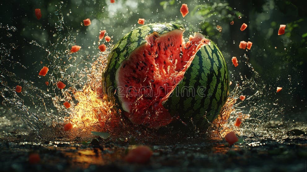 Watermelon Exploding with a Splash a Captivating Refreshing Visual ...
