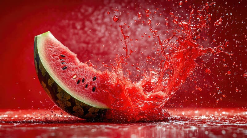 Exploding Watermelon Slice with Splashing Juicy Red Liquid Stock Photo ...