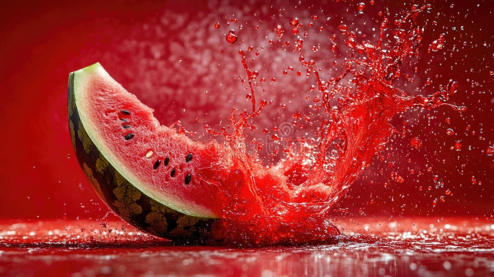 Exploding Watermelon Slice with Splashing Juicy Red Liquid Stock Photo ...