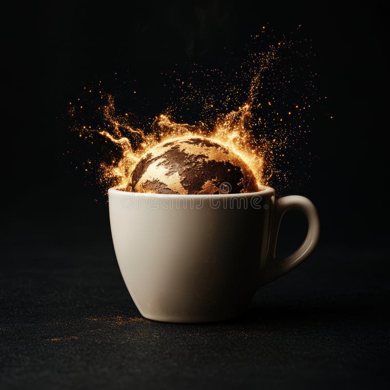 Exploding World in a Coffee Cup Stock Illustration - Illustration of ...