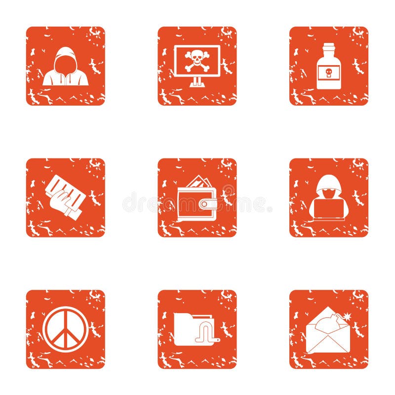Exploit Icons Set, Grunge Style Stock Vector - Illustration of ...