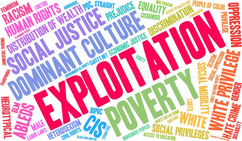 Exploitation Word Cloud stock vector. Illustration of justice - 209621256