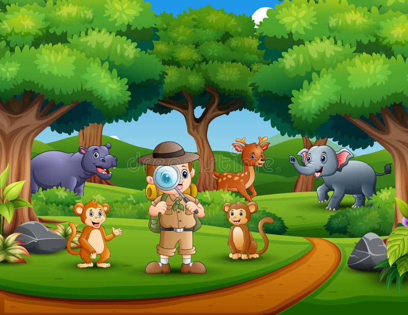Explorador Del Muchacho Con La Lupa En La Selva Ilustración del Vector ...