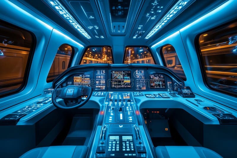 Exploration of Advanced Technology in a Modern Train Cockpit at Night ...