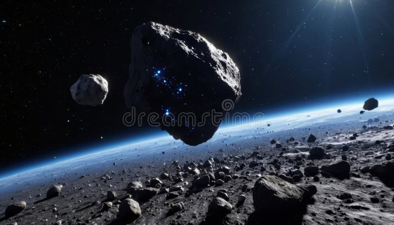 Exploration of Asteroids in Deep Space with Shimmering Stars and Planet ...