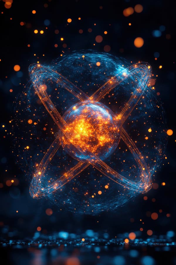 Colorful Atomic Structure Orbiting Particles Abstract Science ...
