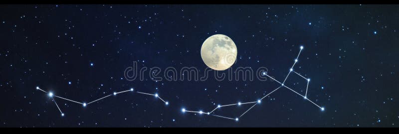 Exploration of Constellations Under a Full Moon in a Starry Night Sky ...