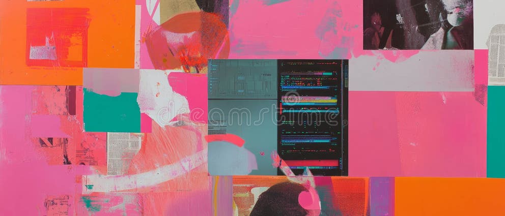 Exploration of Data Flow through Mixed Media Collage in Vibrant Colors ...