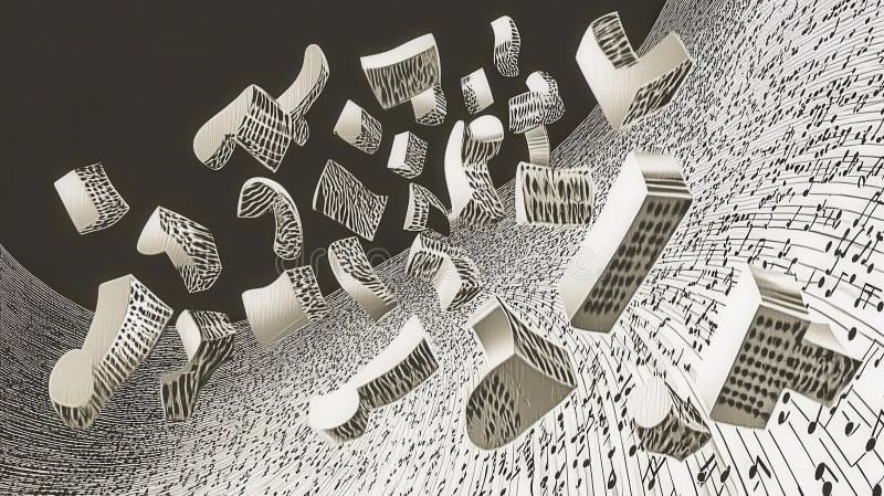 Floating and Fragmented Music Notes in Digital Form Stock Illustration ...