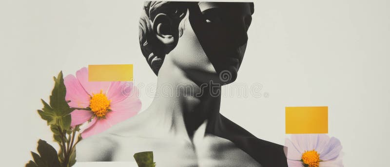 Exploration of Form through Minimalist Collage of Statue and Floral ...
