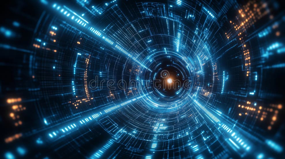 Exploration of a Futuristic Digital Cyber Network Visualization Stock ...