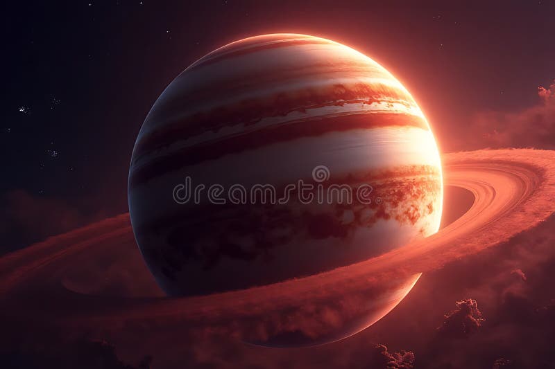 Exploration of Gas Giant Jupiter with Rings Outer Space Digital Artwork ...