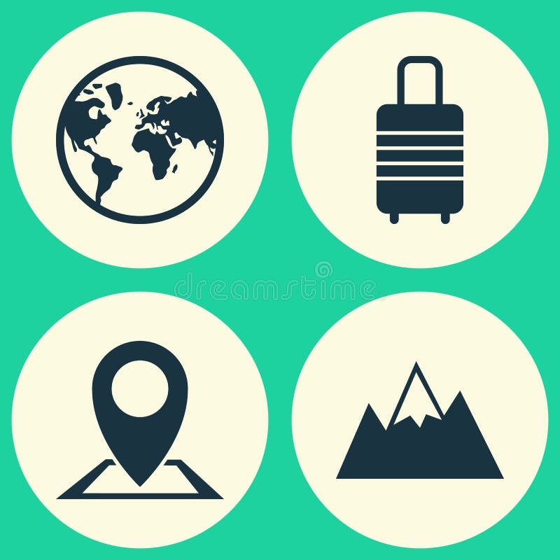 Exploration Icons Set. Collection of Mount, Suitcase, Location and ...