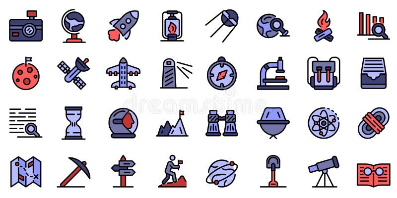 100 Exploration Icons Set, Cartoon Style Stock Vector - Illustration of ...