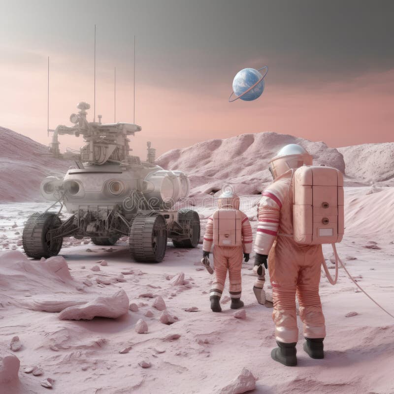 Exploration of Mars. Station on Mars and Astronaut Stock Illustration ...