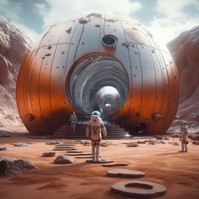 Exploration of Mars. Station on Mars and Astronaut Stock Illustration ...