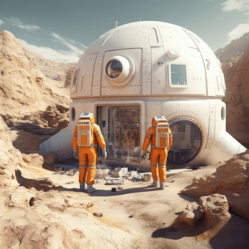 Exploration of Mars. Station on Mars and Astronaut Stock Illustration ...